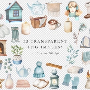 Watercolor Hygge Clipart, Cozy Fall, Cozy Winter, Watercolor Clipart ...