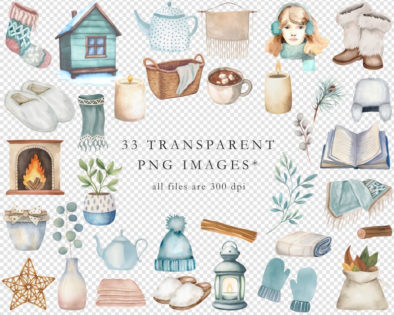 Watercolor Hygge Clipart, Cozy Fall, Cozy Winter, Watercolor Clipart ...