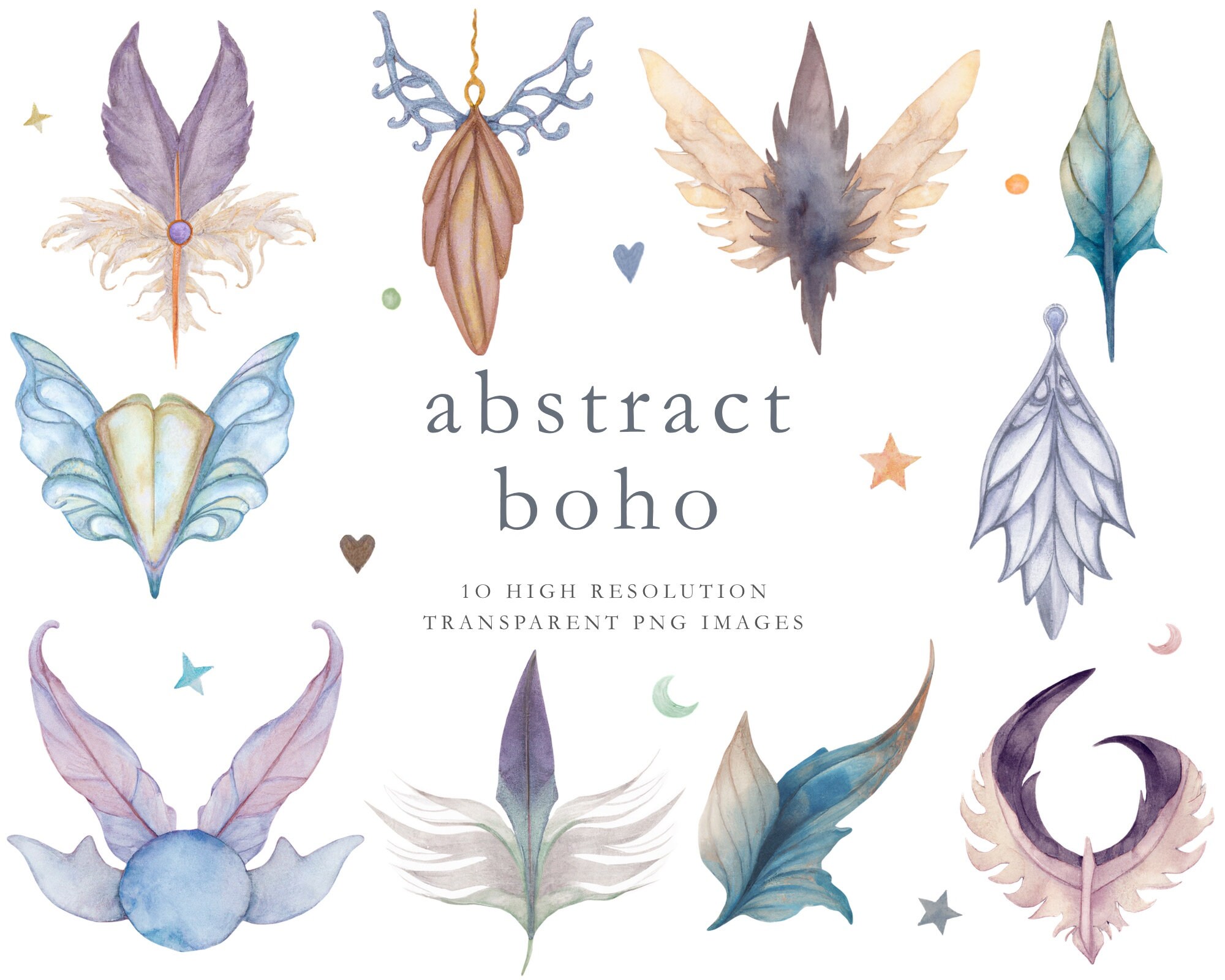 Watercolor Boho Shapes, Watercolor Shapes, Clipart, Abstract, Jewelry ...