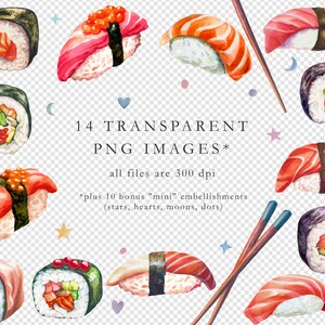 Watercolor Sushi Clipart, Food Clipart, Dining, Japanese, Fish, Sushi ...