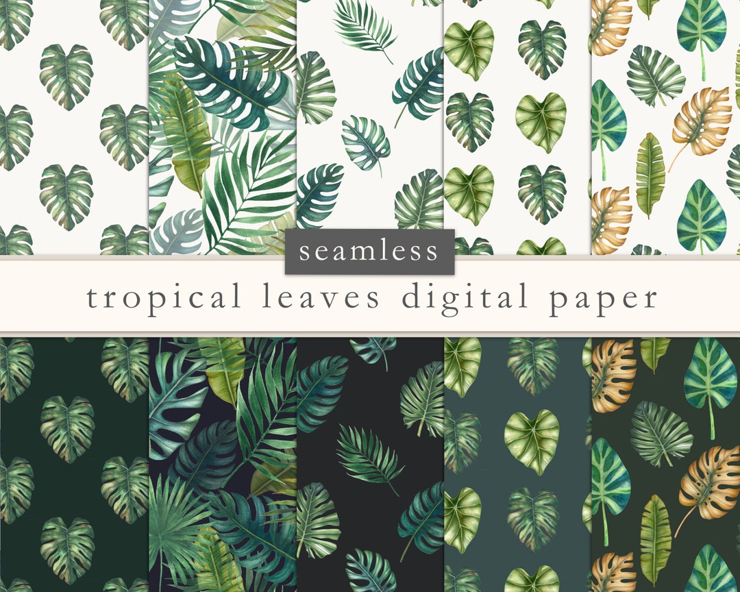 Tropical Leaves Digital Paper, Tropical Leaves Scrapbook Paper ...