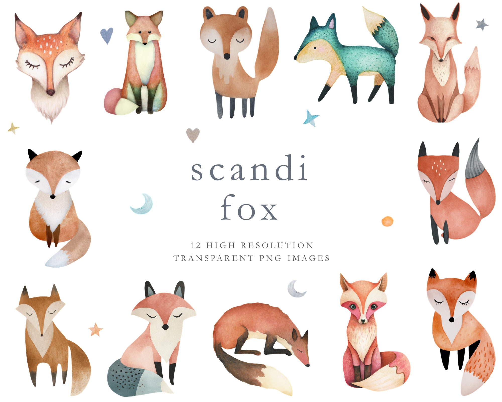 Scandinavian Fox Clipart Scandi Fox Nordic Fox Watercolor - Etsy
