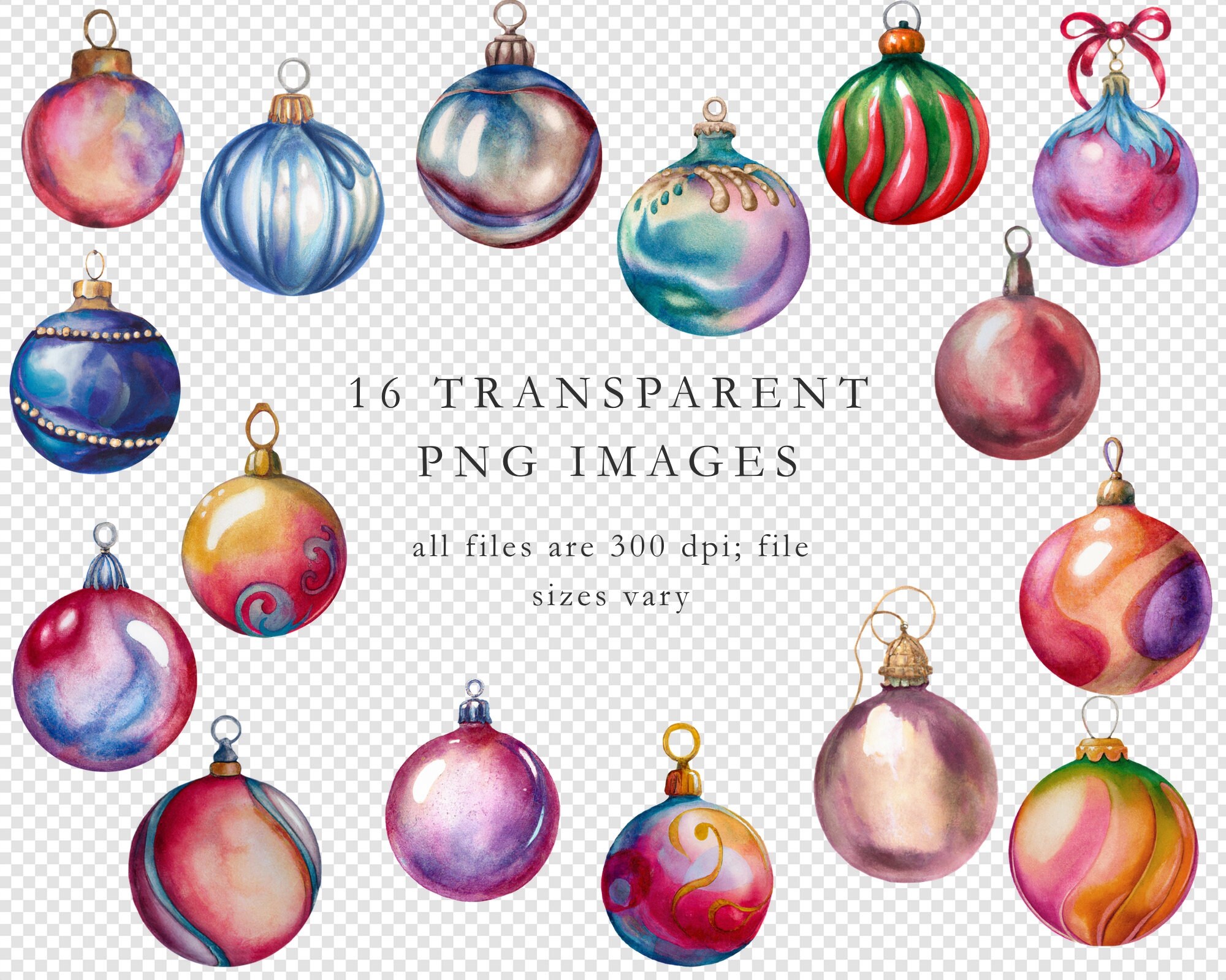 Christmas Bauble Clipart Christmas Ball Clipart Watercolor - Etsy