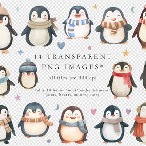 Penguin Clipart, Penguin Png, Watercolor Clipart, Winter Penguin ...