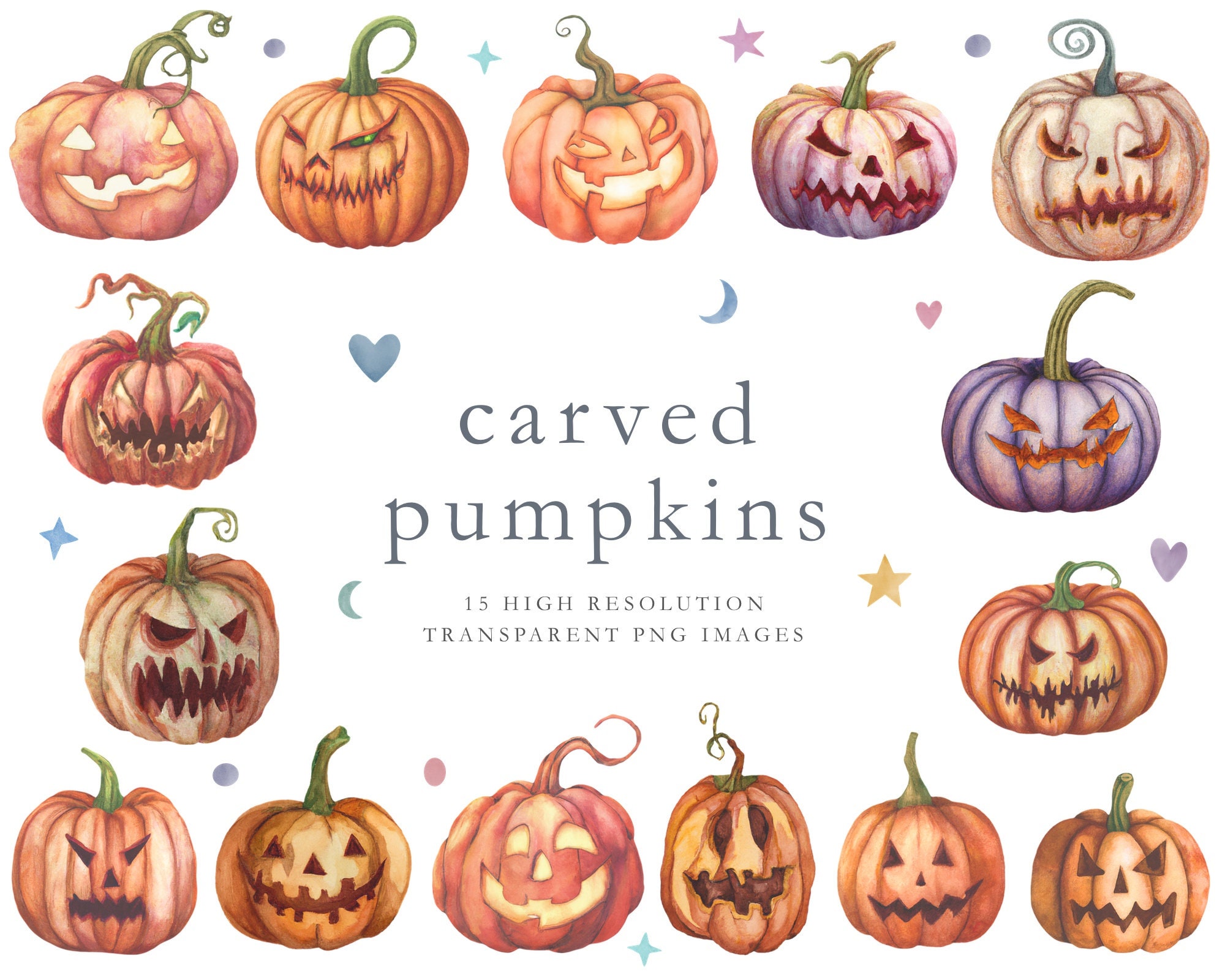 Carved Pumpkin Clipart Watercolor Halloween Pumpkin - Etsy