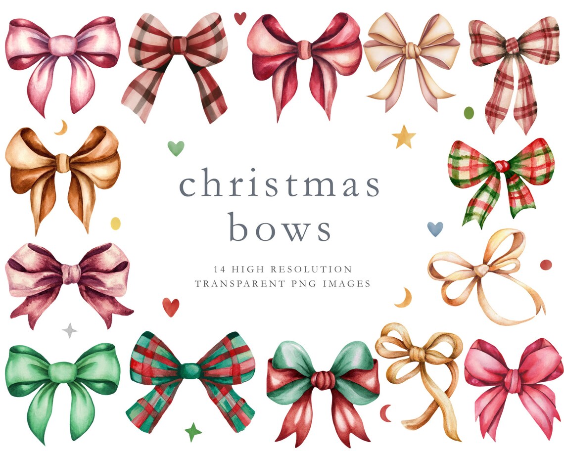 Christmas Bow Clipart Christmas Ribbon Clipart Watercolor - Etsy