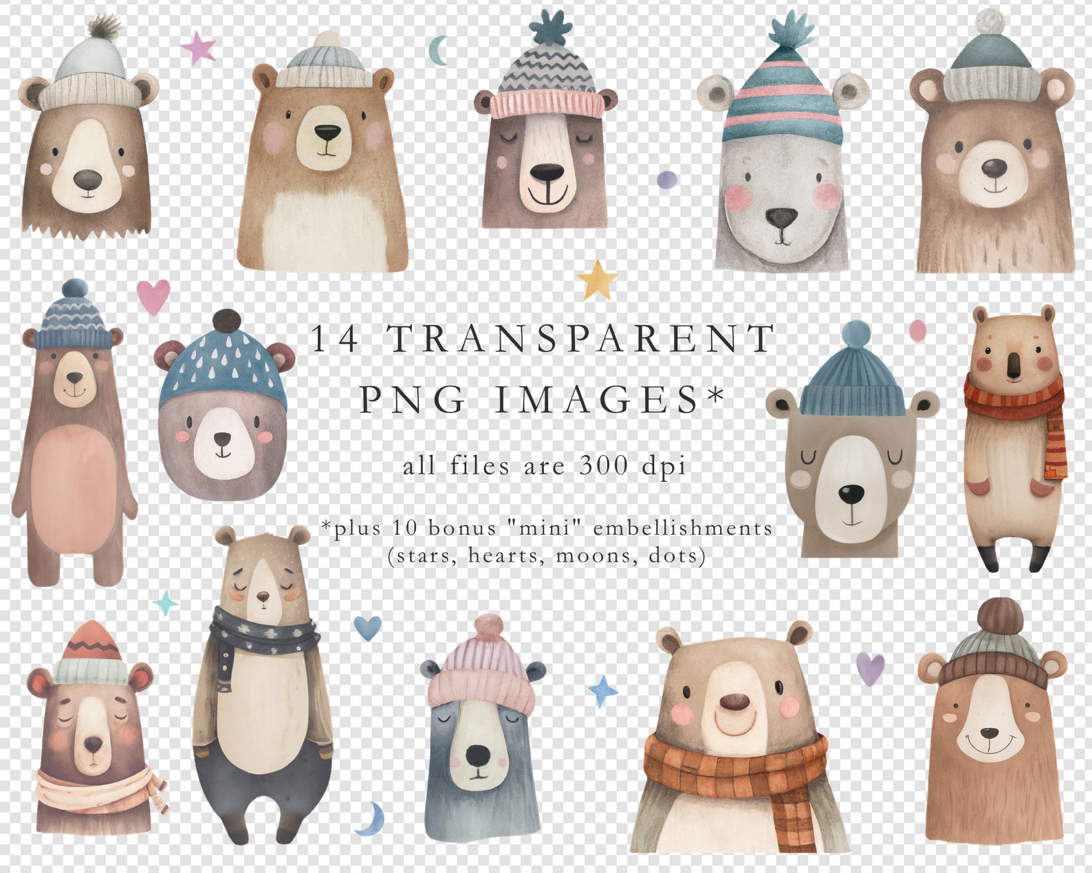 Winter Bears Clipart Christmas Bears Clipart Cute Bear - Etsy