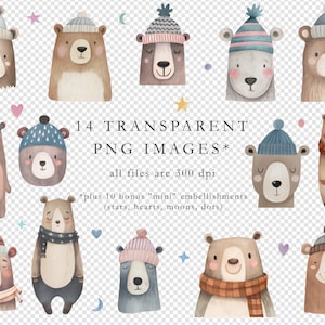 Winter Bears Clipart, Christmas Bears Clipart, Cute Bear Clipart ...