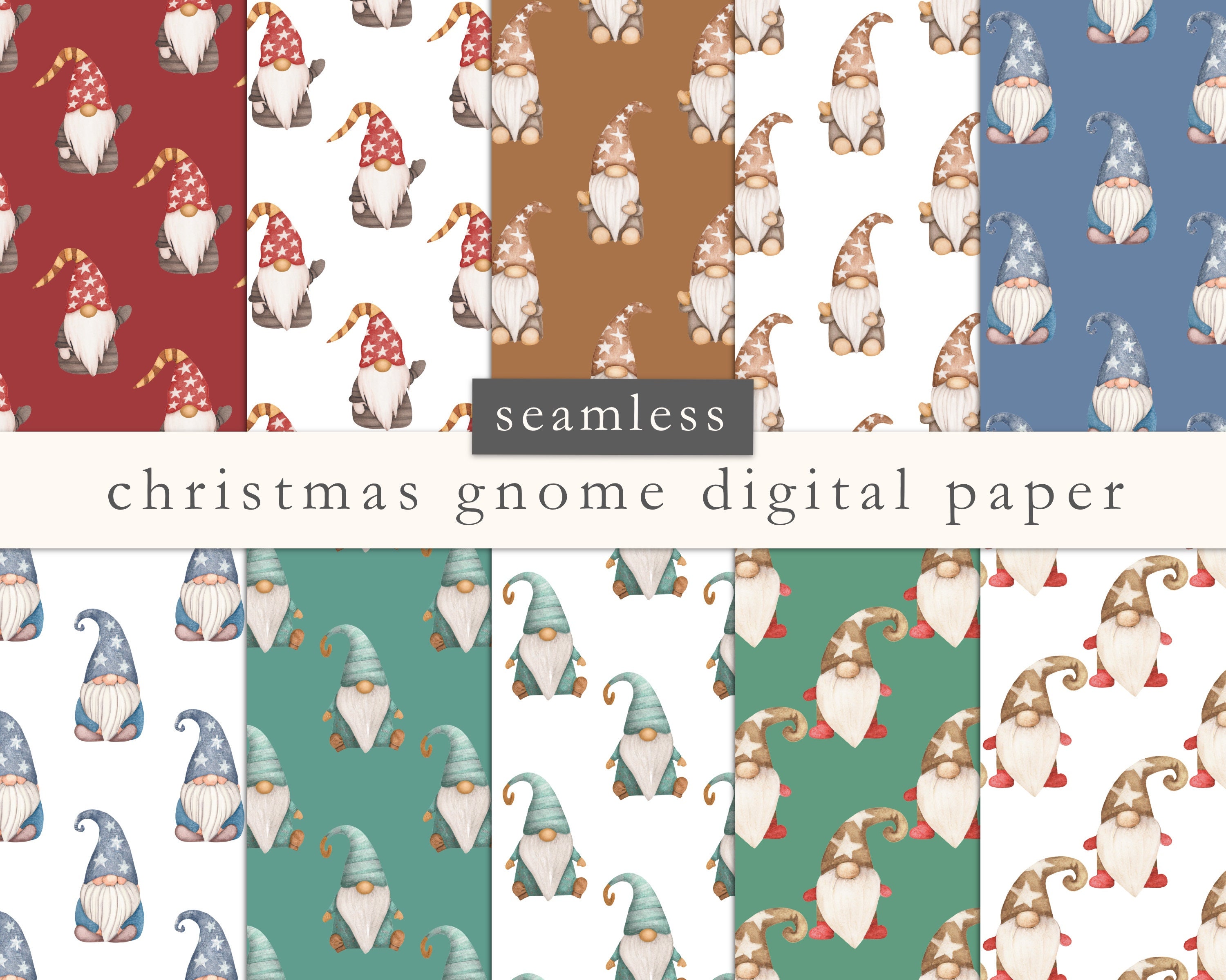 Christmas Gnome Digital Paper, Seamless Christmas Patterns, Scrapbook ...
