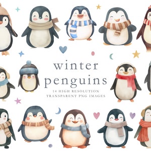 Penguin Clipart, Penguin Png, Watercolor Clipart, Winter Penguin ...