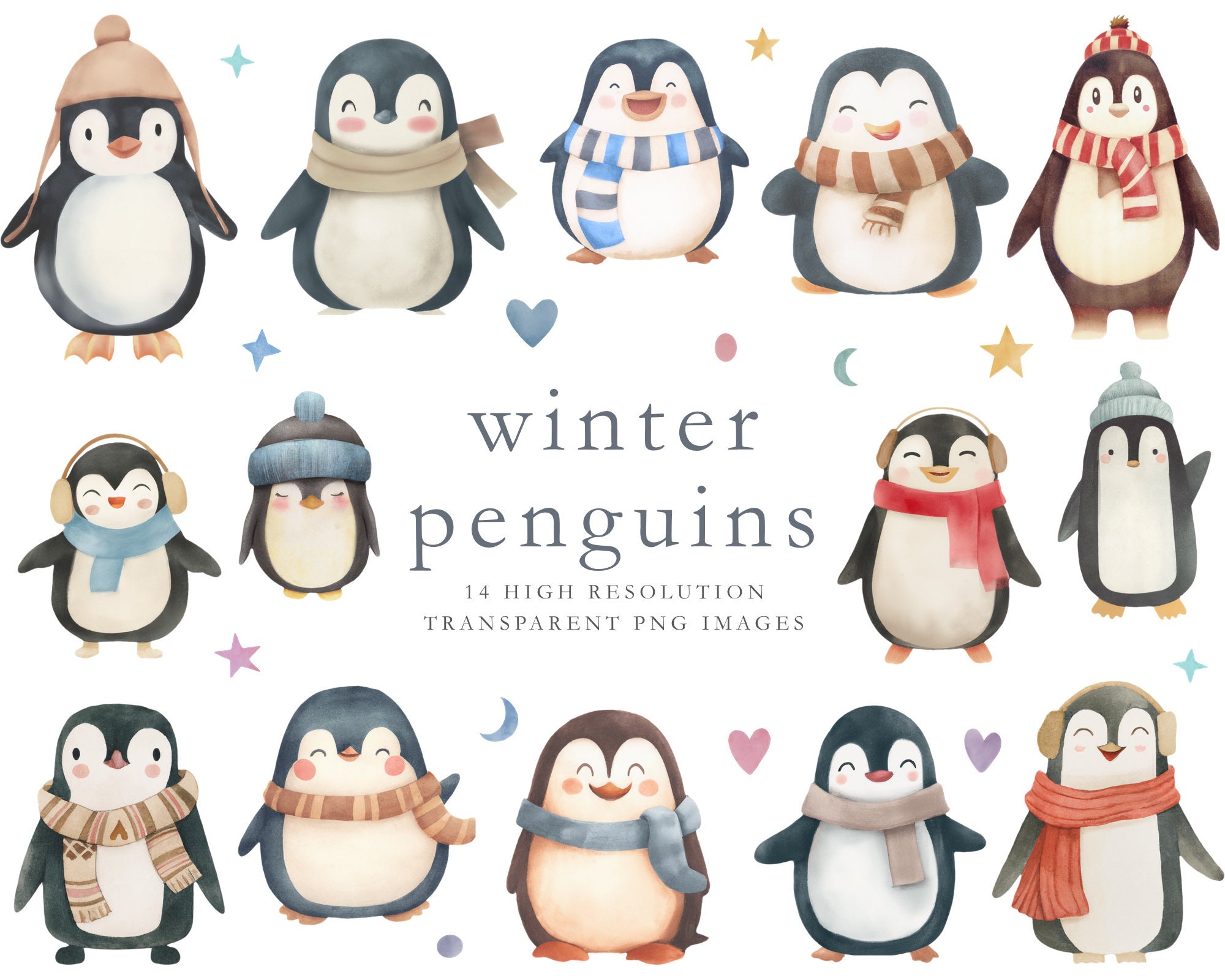 Penguin Clipart Penguin Png Watercolor Clipart Winter - Etsy