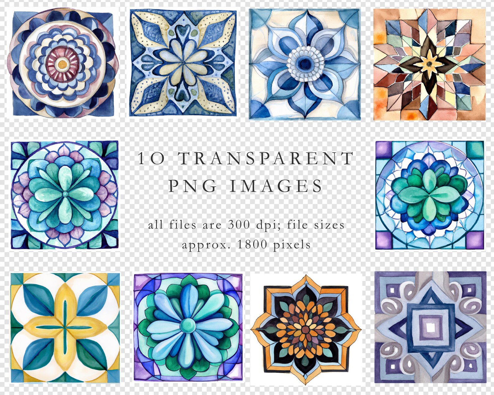 Bohemian Decorative Tiles Watercolor Tiles Ornate Tiles - Etsy