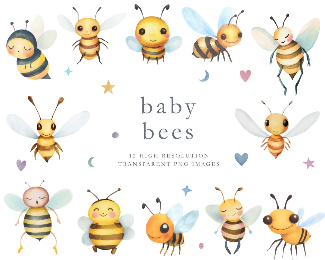 Cute Bee Clipart, Bee Png, Baby Bees, Nursery Bees, Watercolor Clipart ...