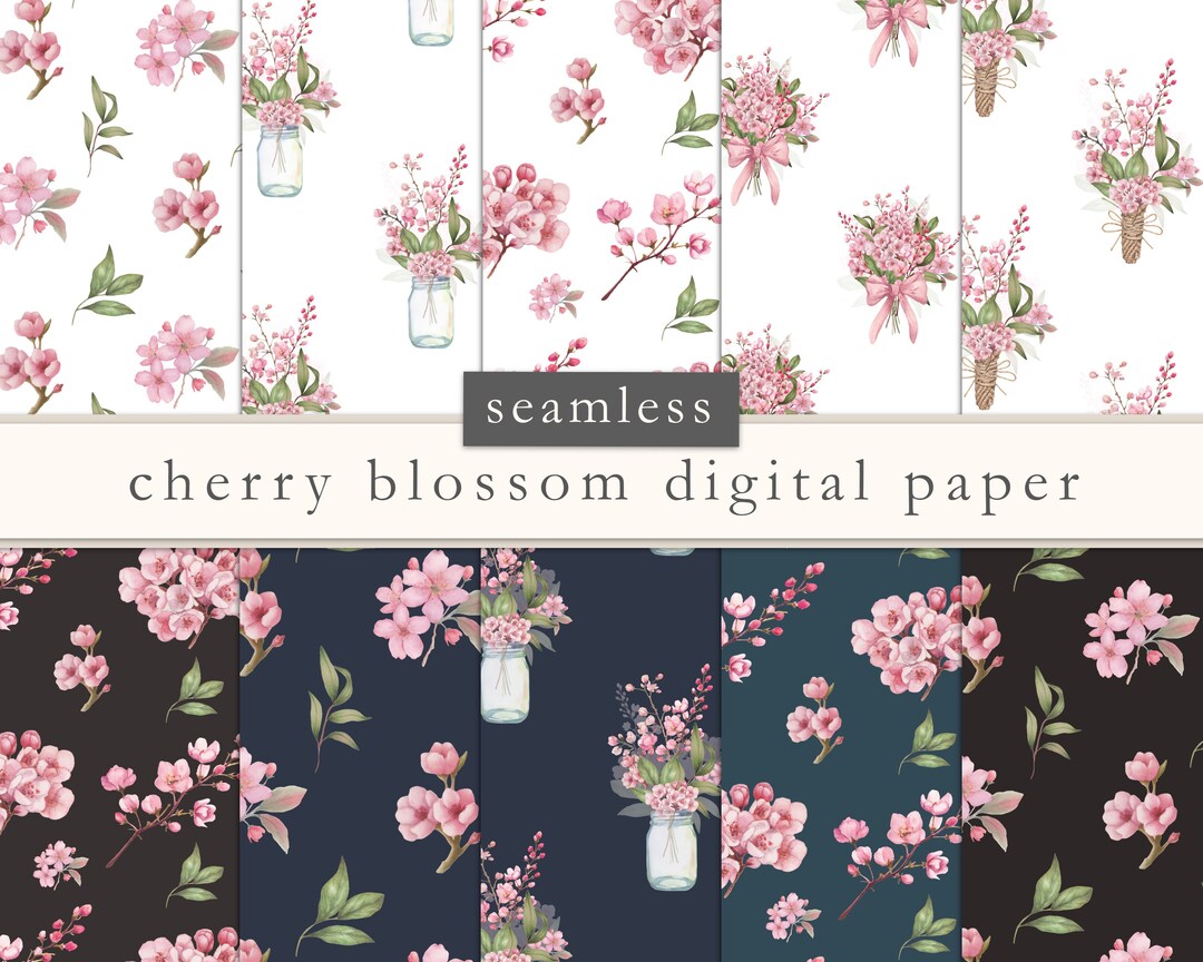 Cherry Blossom Digital Paper, Cherry Blossom Scrapbook Paper, Sakura ...