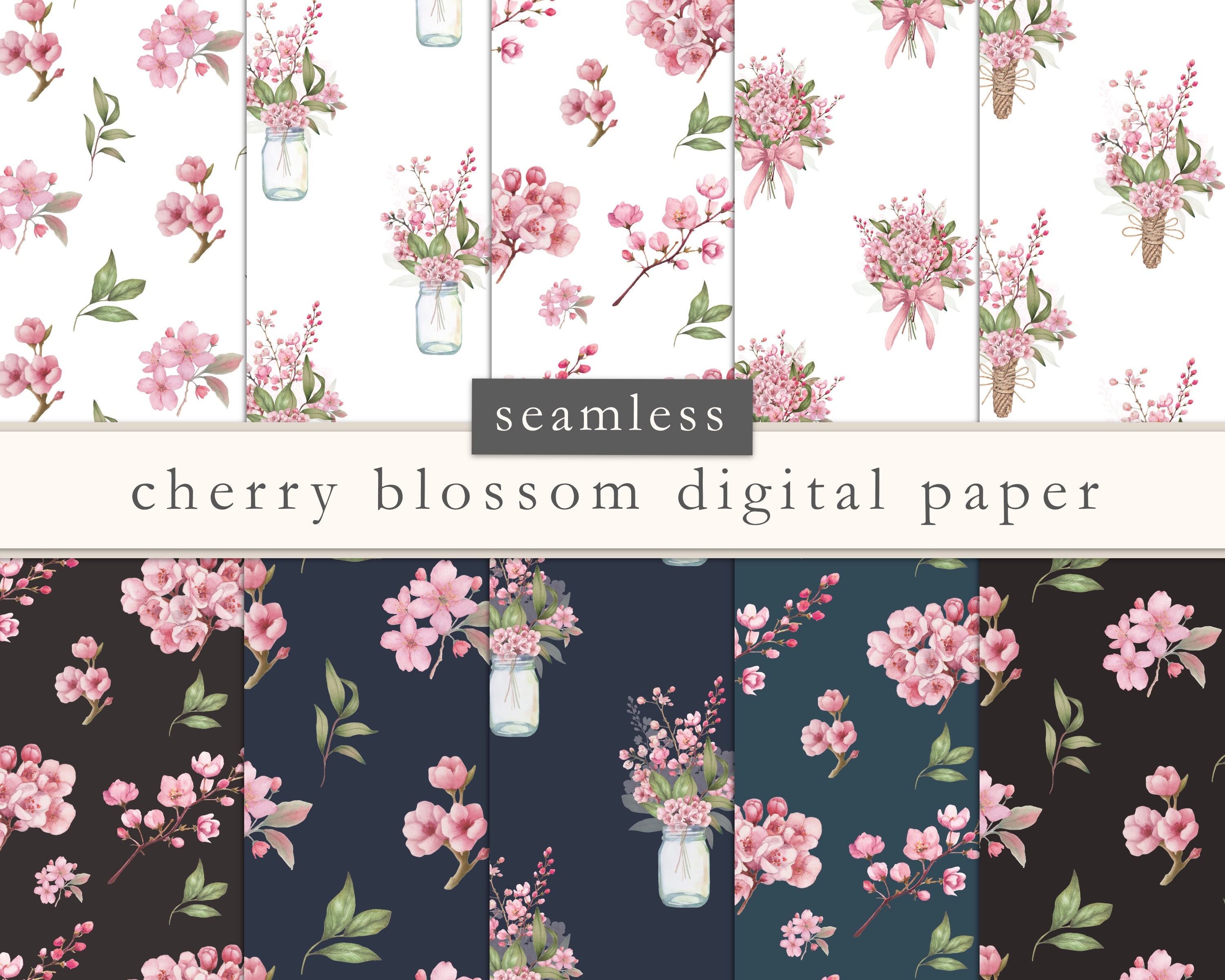 Cherry Blossom Digital Paper, Cherry Blossom Scrapbook Paper, Sakura ...