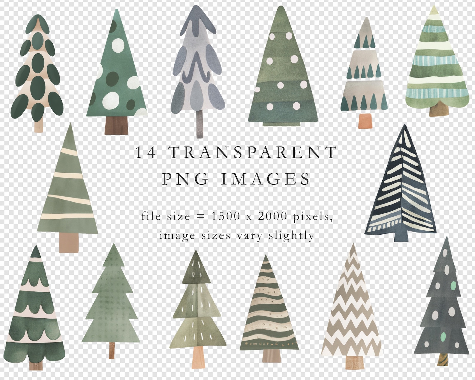Simple Christmas Tree Watercolor Clipart Tree Shapes - Etsy