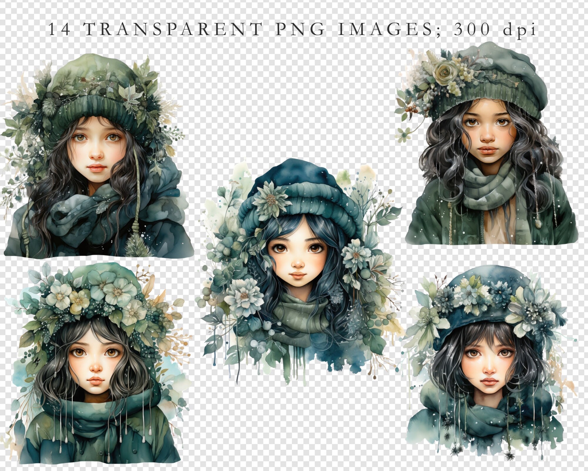 Winter Girls Clipart, Winter Watercolor Clipart, Png, Rustic ...