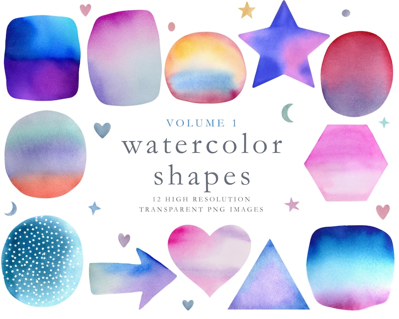 Watercolor Shapes Clipart, Watercolor Gradient, Watercolor Stars ...