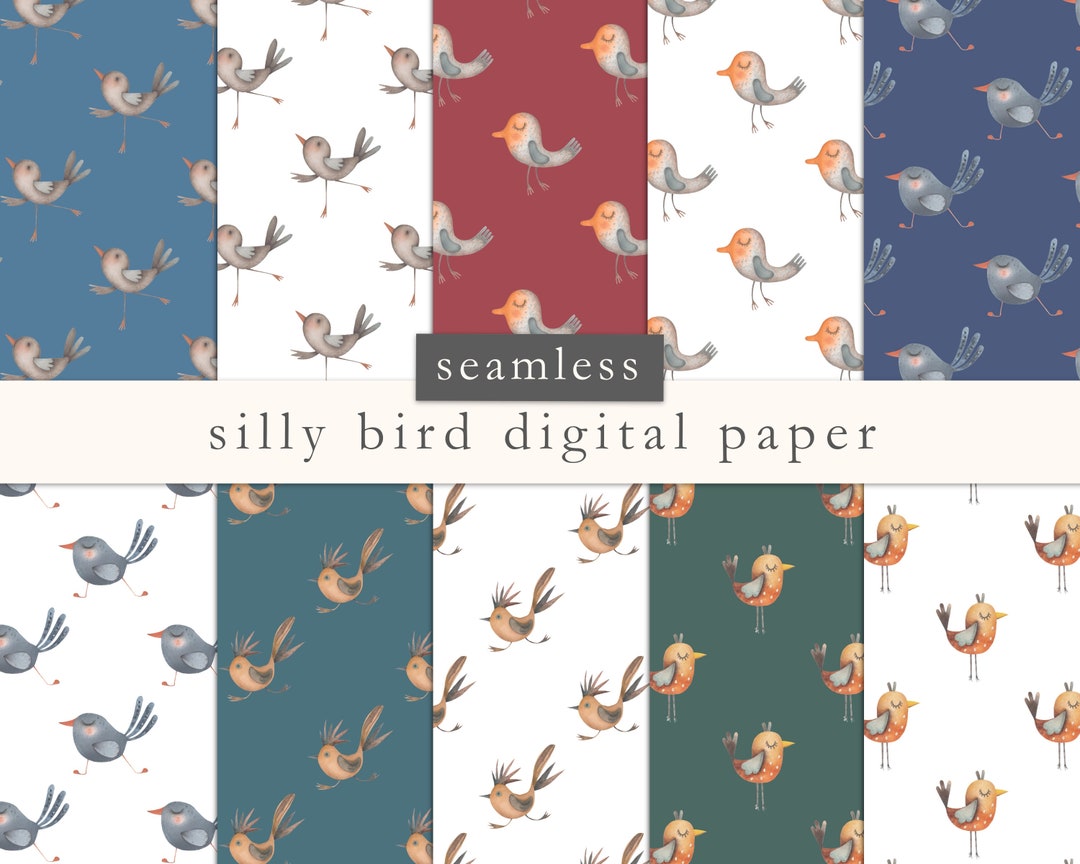 Birds Digital Paper, Funny Birds Digital Paper, Seamless Patterns ...