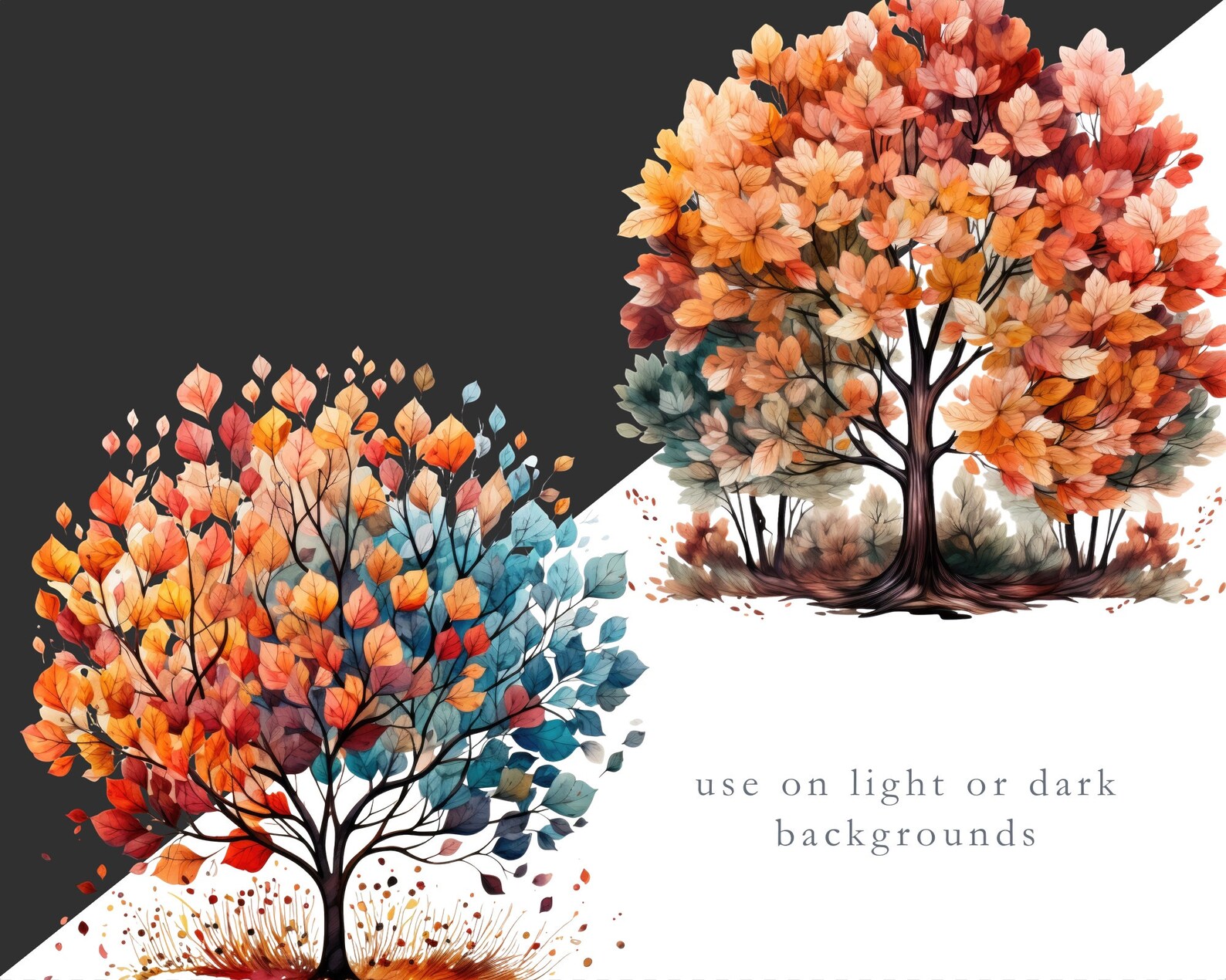 Autumn Trees Clipart, Tree Pngs, Colorful Trees, Pink, Teal, Orange ...
