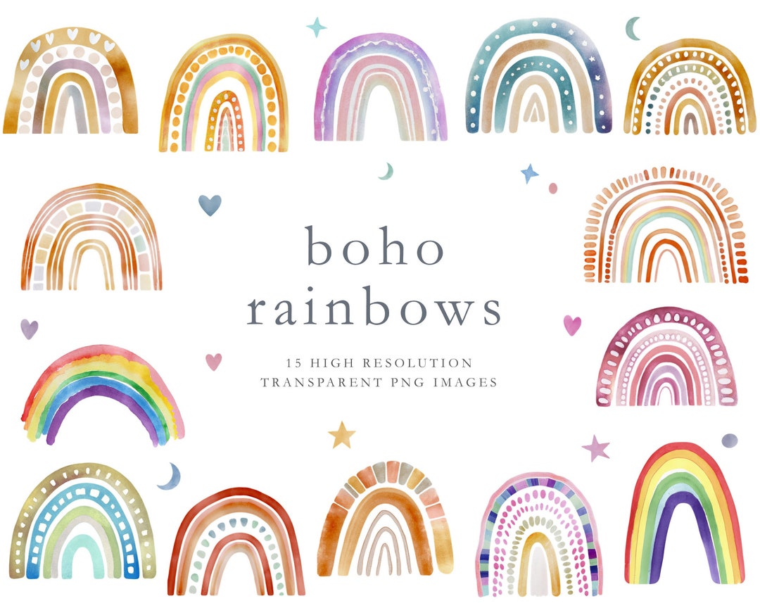 Boho Rainbows, Rainbow Clipart, Watercolor Rainbows, Abstract Rainbows ...