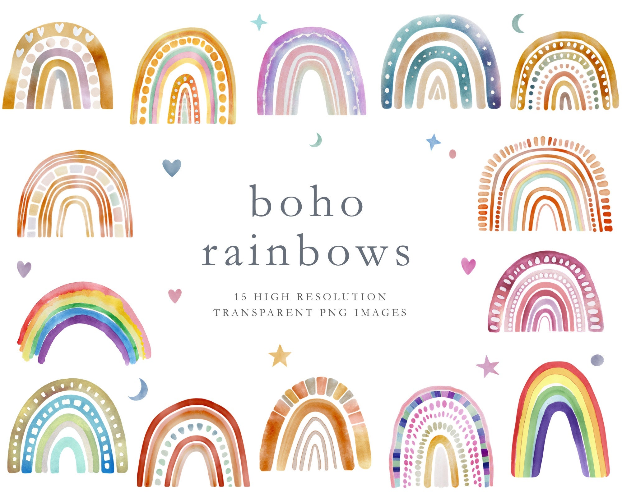 Boho Rainbows, Rainbow Clipart, Watercolor Rainbows, Abstract Rainbows ...