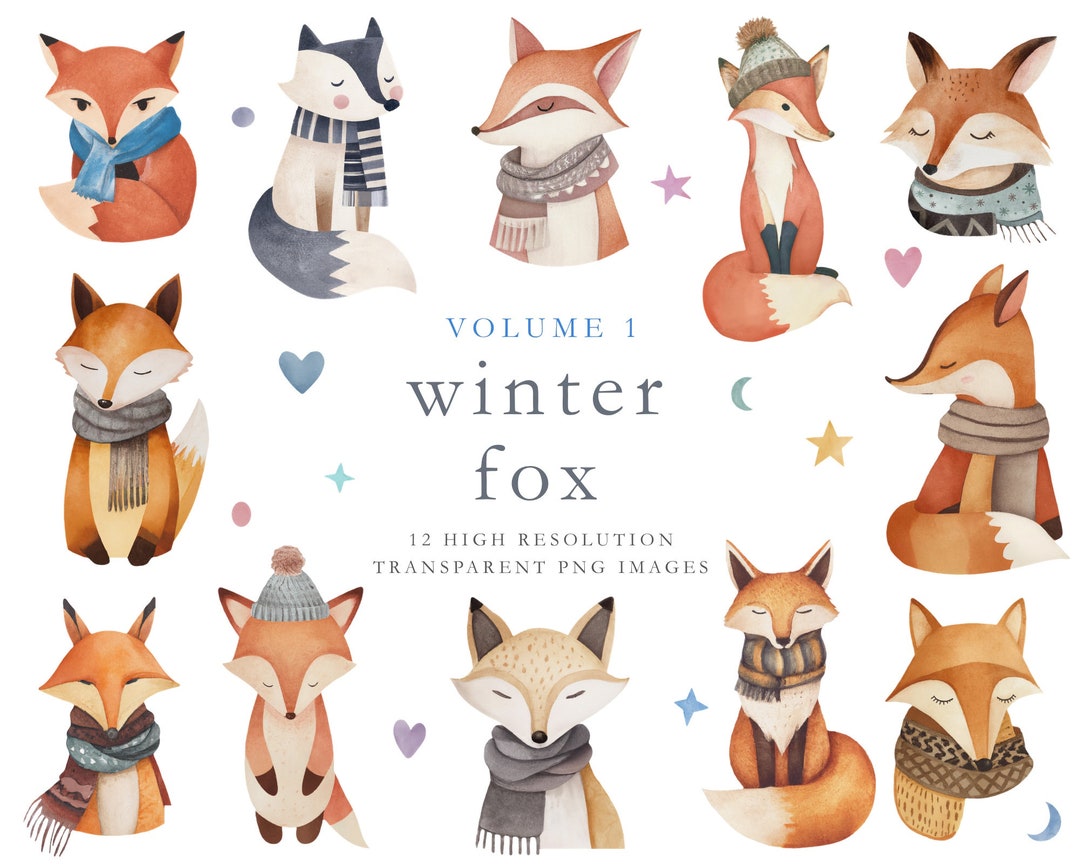 Fox Clipart, Watercolor Fox, Fox Png, Scandi, Nordic, Winter, Christmas ...