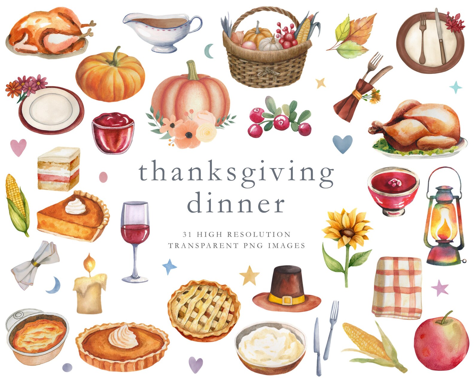 Thanksgiving Watercolor Clipart Thanksgiving Dinner - Etsy
