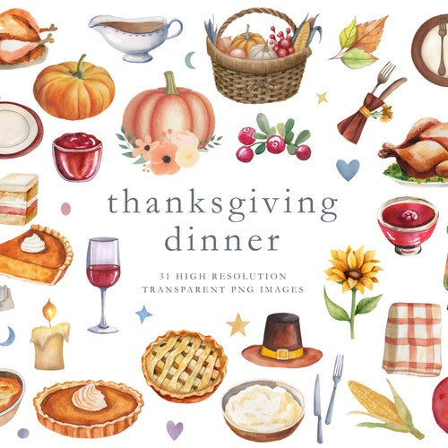 Thanksgiving Watercolor Clipart Thanksgiving Dinner - Etsy