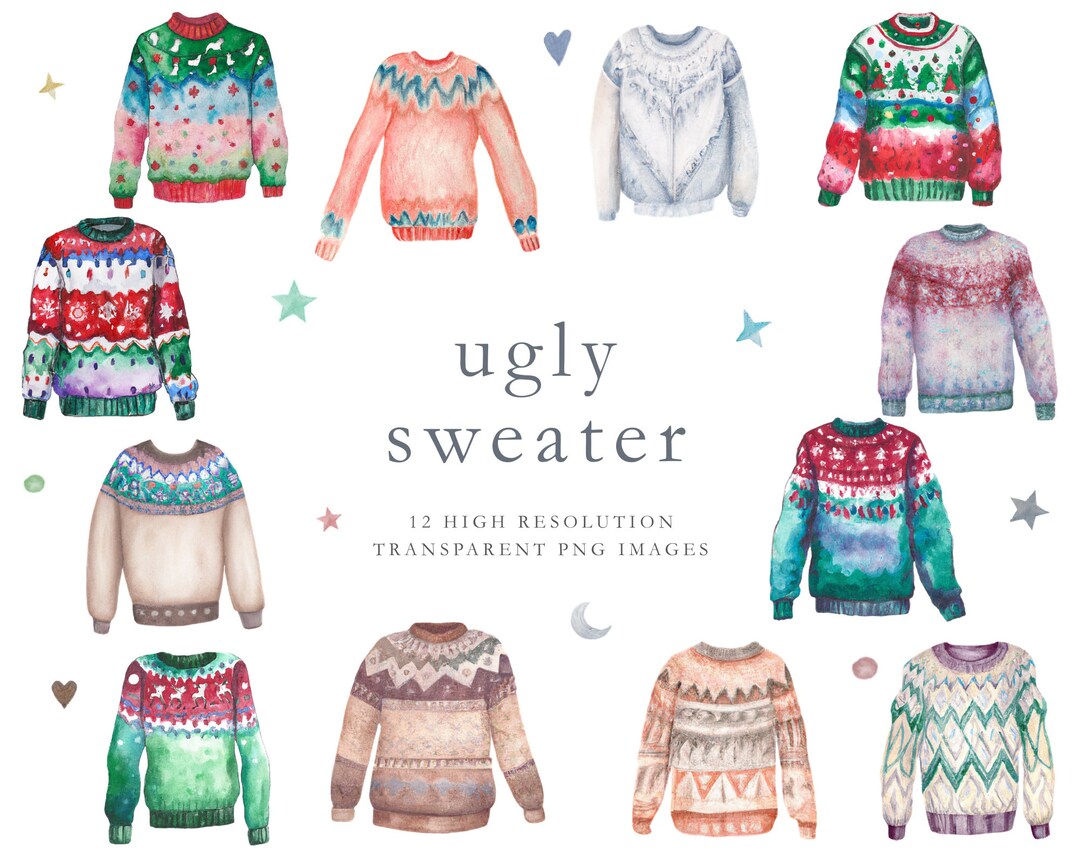 Ugly Sweater Clipart, Watercolor Ugly Sweater, Christmas Sweater ...