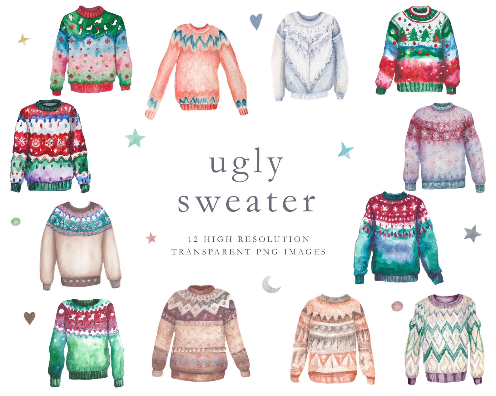 Ugly Sweater Clipart Watercolor Ugly Sweater Christmas - Etsy