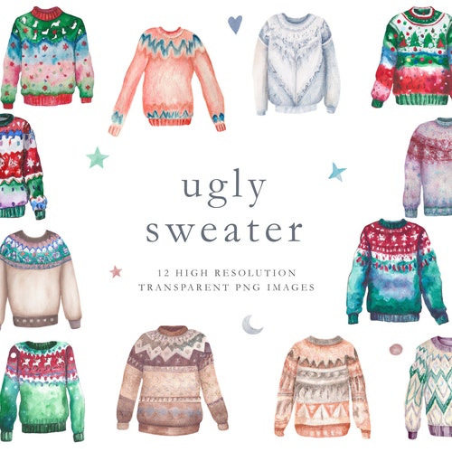 Ugly Sweater Clipart Watercolor Ugly Sweater Christmas - Etsy