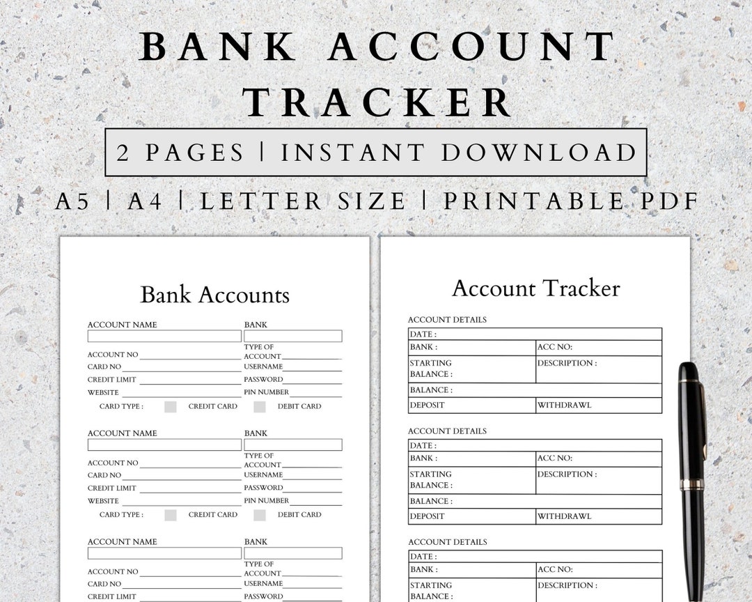 Bank Account Tracker | Business Planner PDF | Bookkeeping for Small ...