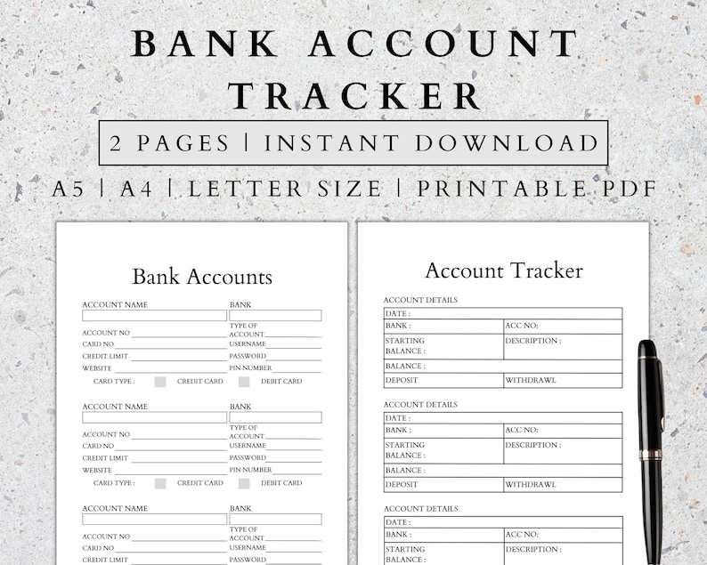 Bank Account Tracker | Business Planner PDF | Bookkeeping for Small ...