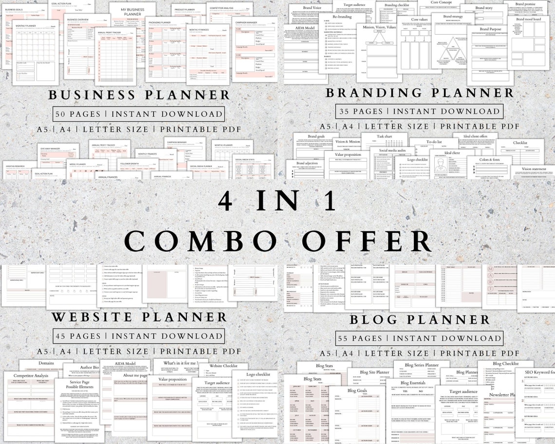 Printable Business Planner Bundle: Branding, Website, Blog (A5, A4 ...