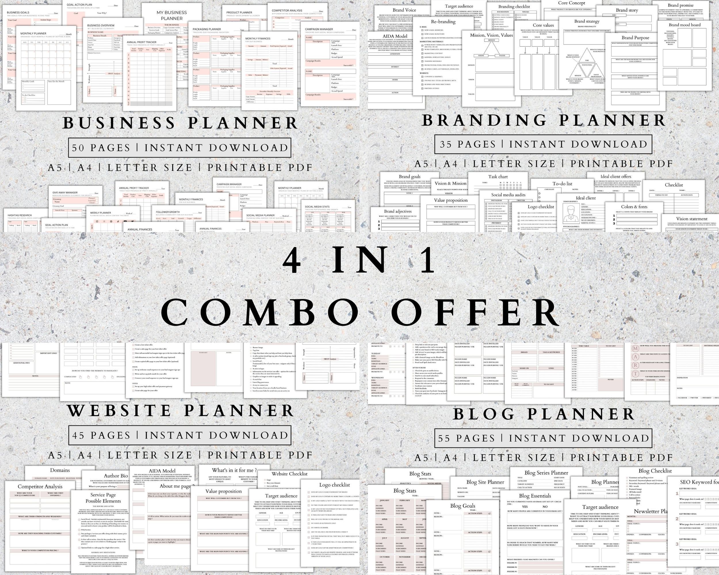 Printable Business Planner Bundle: Branding, Website, Blog (A5, A4 ...