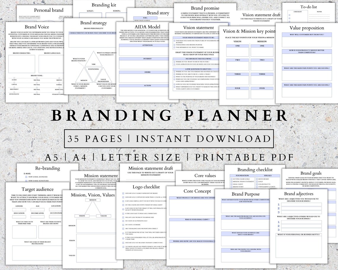 Branding Planner Binder: Business Brand Strategy Sheets (PDF) - Etsy