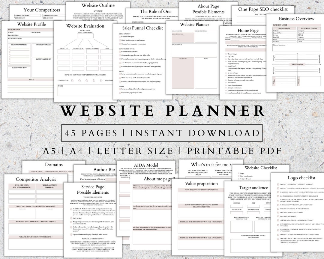 Printable Website Planner: Online Business Branding Guide (A5, A4 ...