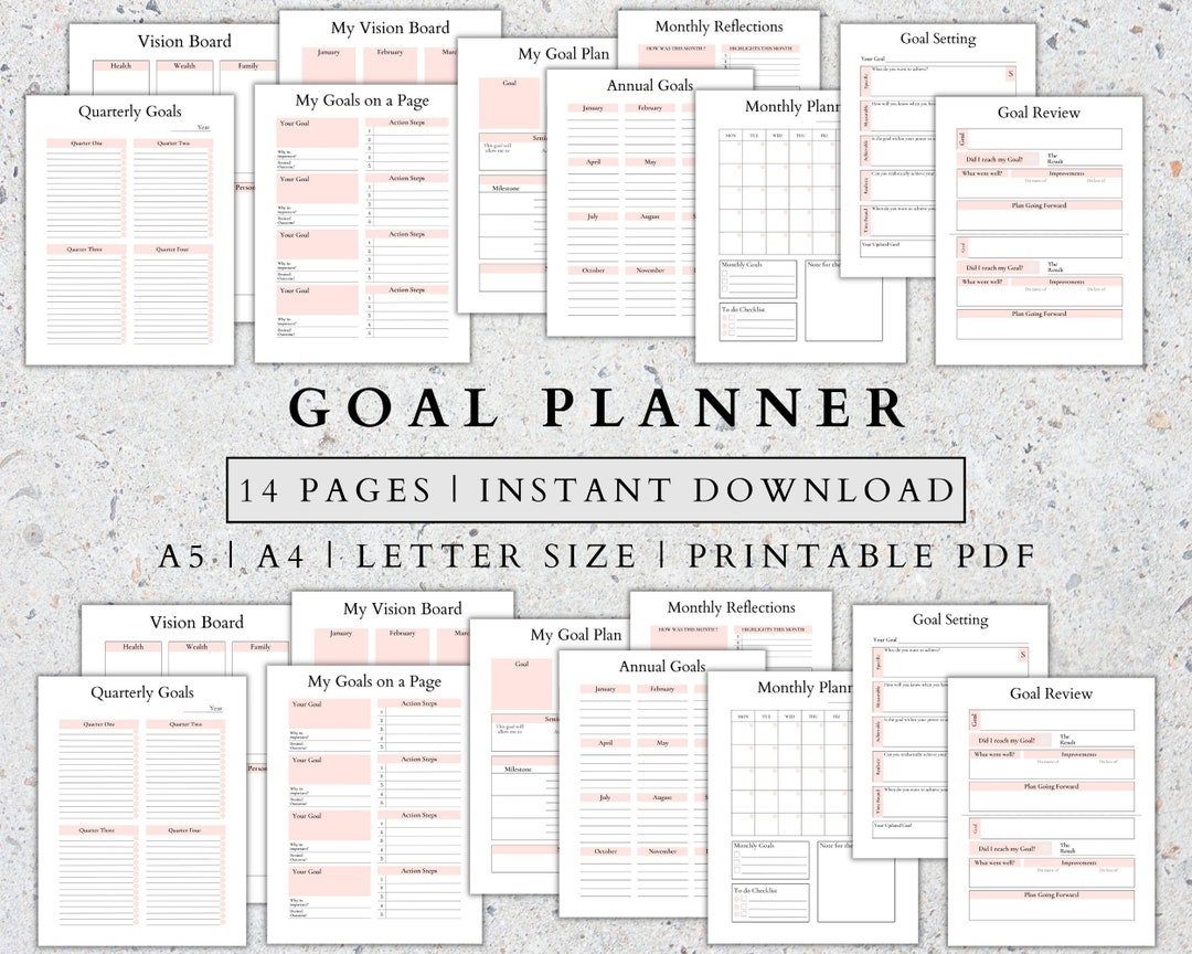 SMART Goal Planner Bundle: Vision Board, Monthly Reflections (printable ...