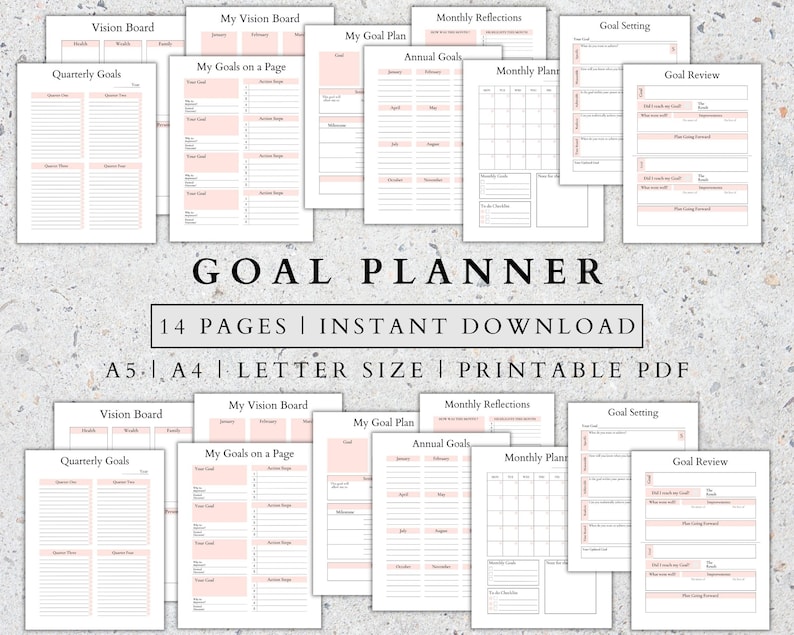SMART Goal Planner Bundle: Vision Board, Monthly Reflections (printable ...