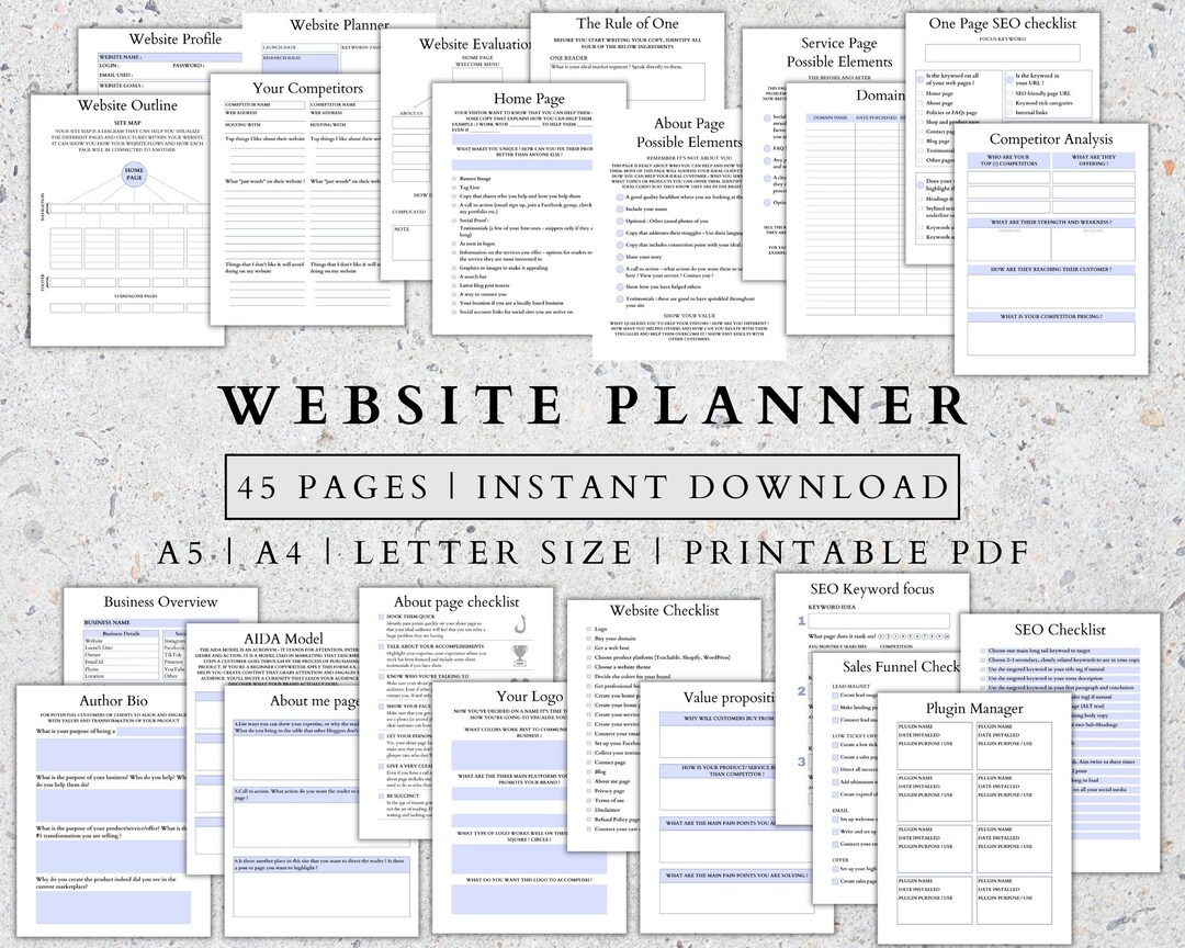 Printable Website Planner: Online Business Branding Guide (A5, A4 ...