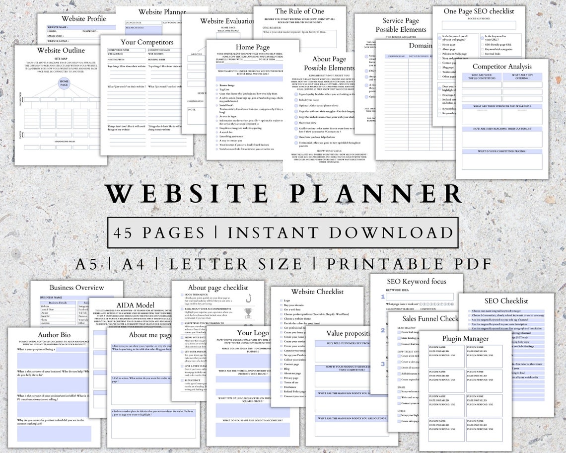 Printable Website Planner: Online Business Branding Guide (A5, A4 ...