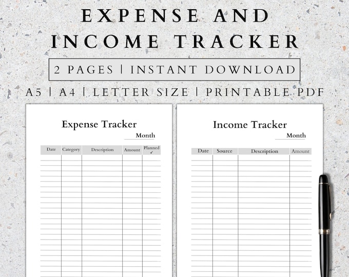 Income & Expense Tracker Printable Bill Payment Log Monthly Budget Plan ...