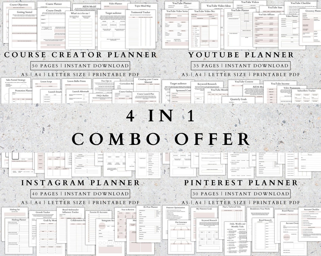 Online Course Planner Kit: Social Media Content Calendar (A4, A5 ...