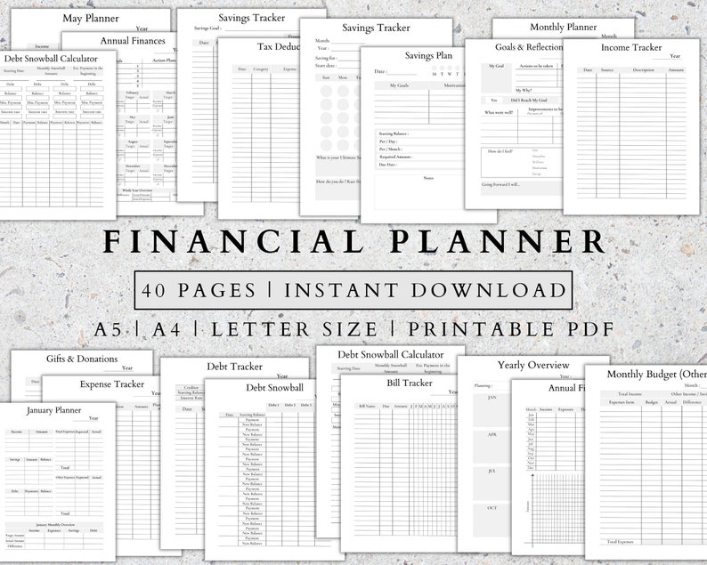 Printable Finance Planner: Budget, Debt, Savings Tracker (PDF) - Etsy