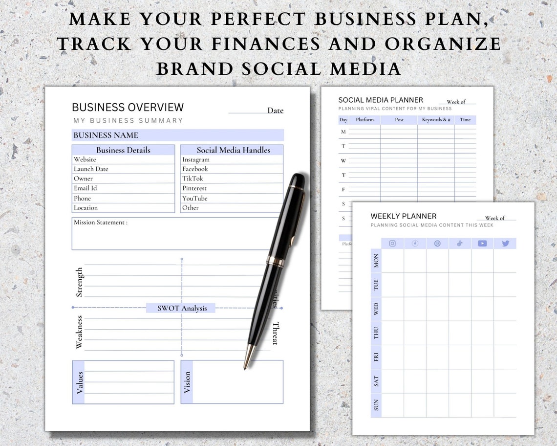 Printable Business Planner Bundle Product and Social Media Templates ...
