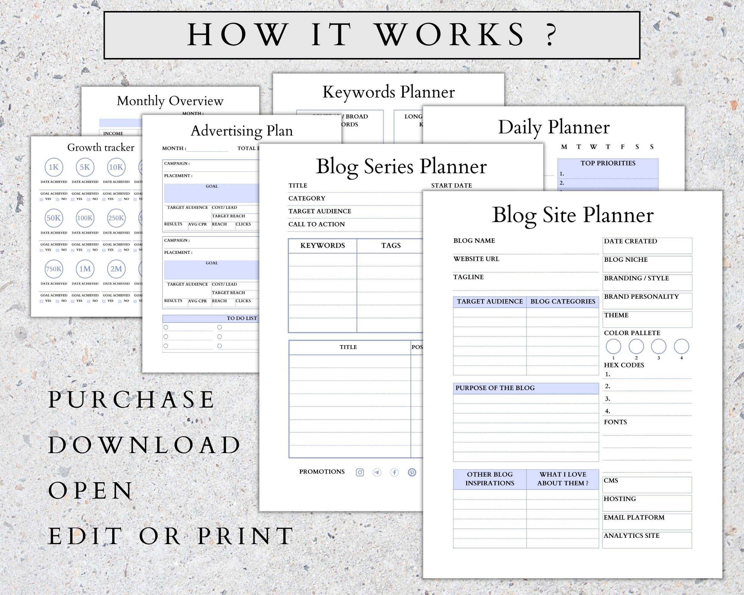 Blog Planner PDF Printable Website Planner Digital Blogging Planner ...