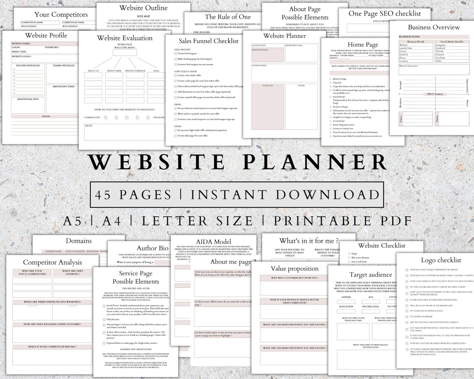 Printable Business Planner Bundle: Branding, Website, Blog (A5, A4 ...