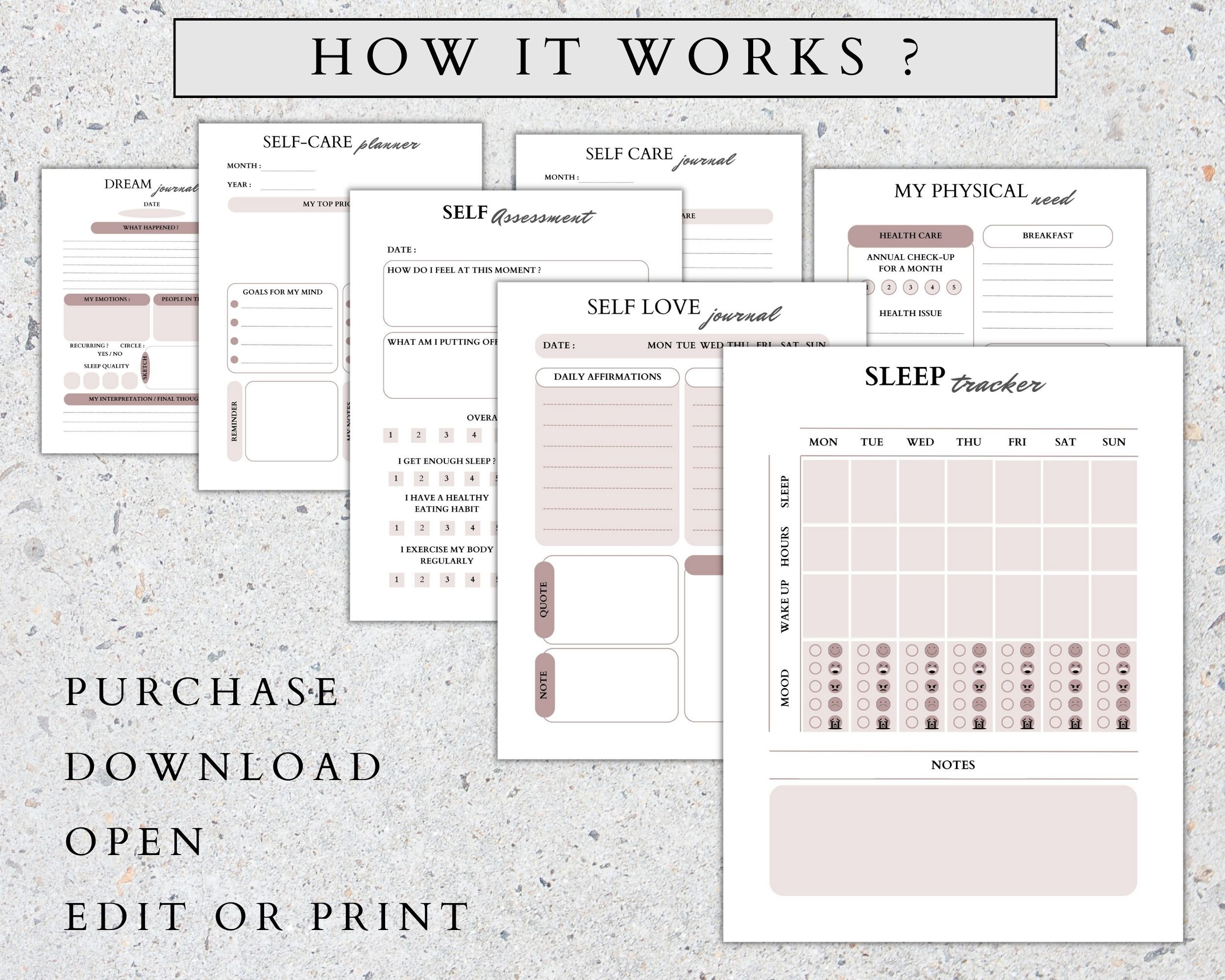 Self-care Planner Printable Mental Health Worksheet Kit Wellness ...