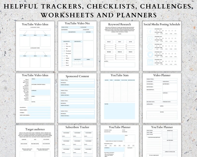 Youtube Content Strategy Planner: Social Media Tracker (printable PDF ...